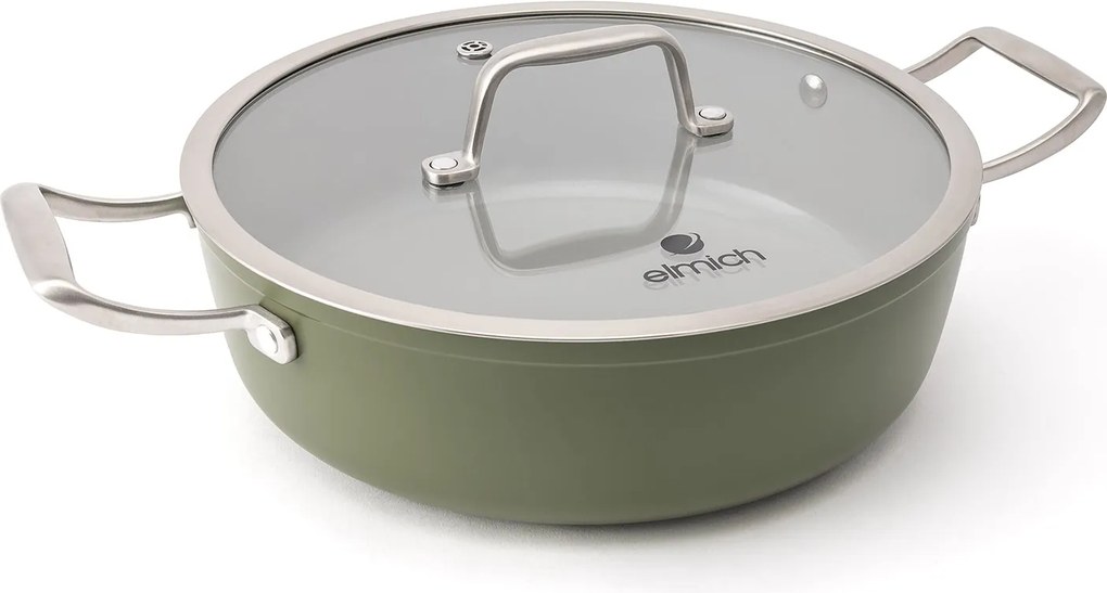 Elmich Nepřilnavá keramická hluboká pánev Zen Ø 28 cm - olivově zelená