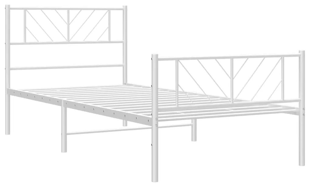 Kovový rám postele s hlavovým a nožním čelem bílý 90 x 200 cm - Default Title