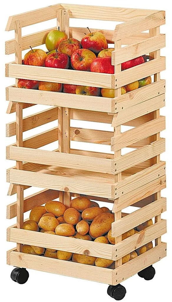 Kesper Dřevěný 3 - patrový regál na ovoce a zeleninu, stohovatelné bedny, až na 150kg KE69581