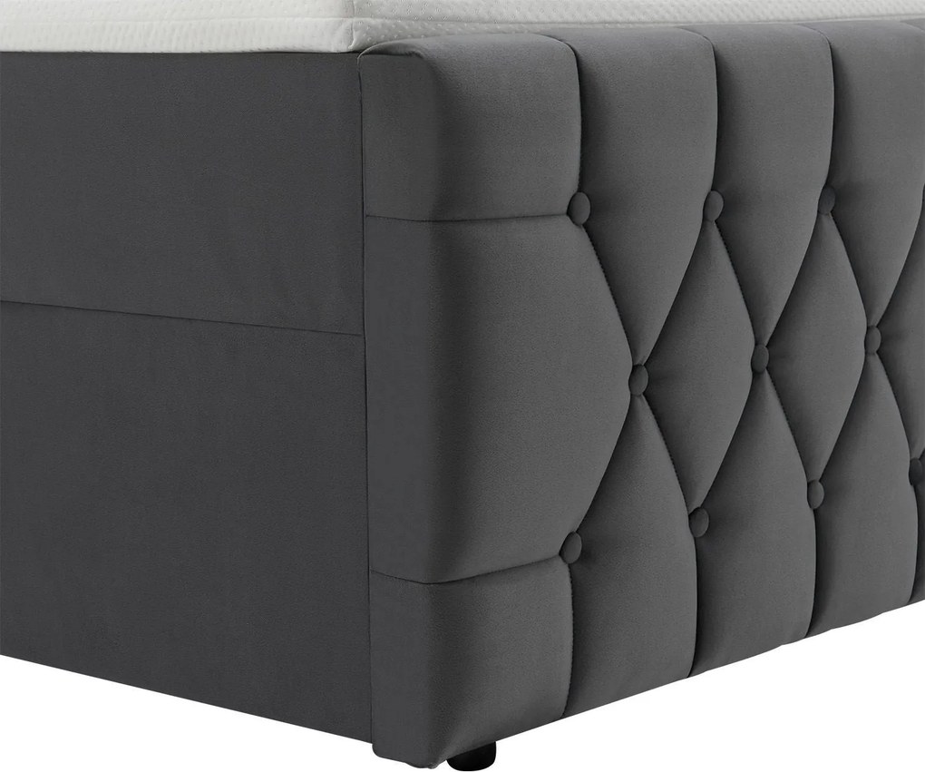 Juskys Postel boxspring Leona se sametovým potahem Barva: šedá, Velikost: 140 cm