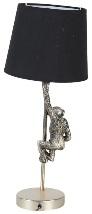 Stříbrno černá stolní lampa s opicí