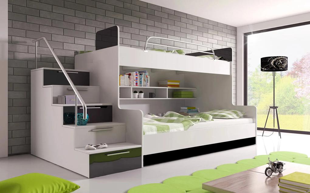 K&M postele Dětská patrová postel HEAVEN, levá Barva dětské postele: Černá lesklá
