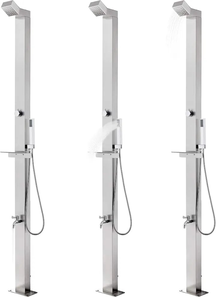 Zahradní sprcha s šedou základnou 225 cm nerezová ocel 3070782