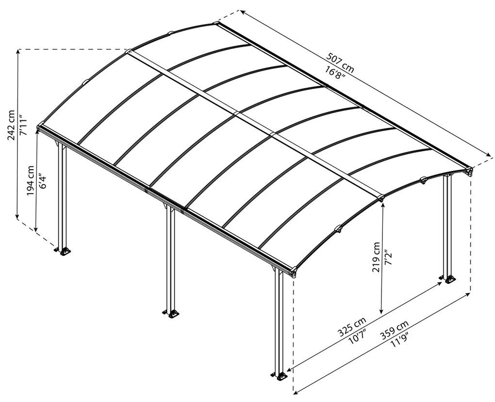Přístřešek s obloukovou střechou Palram - Canopia Arcadia 5000 bronz hliníkový (montovaný)