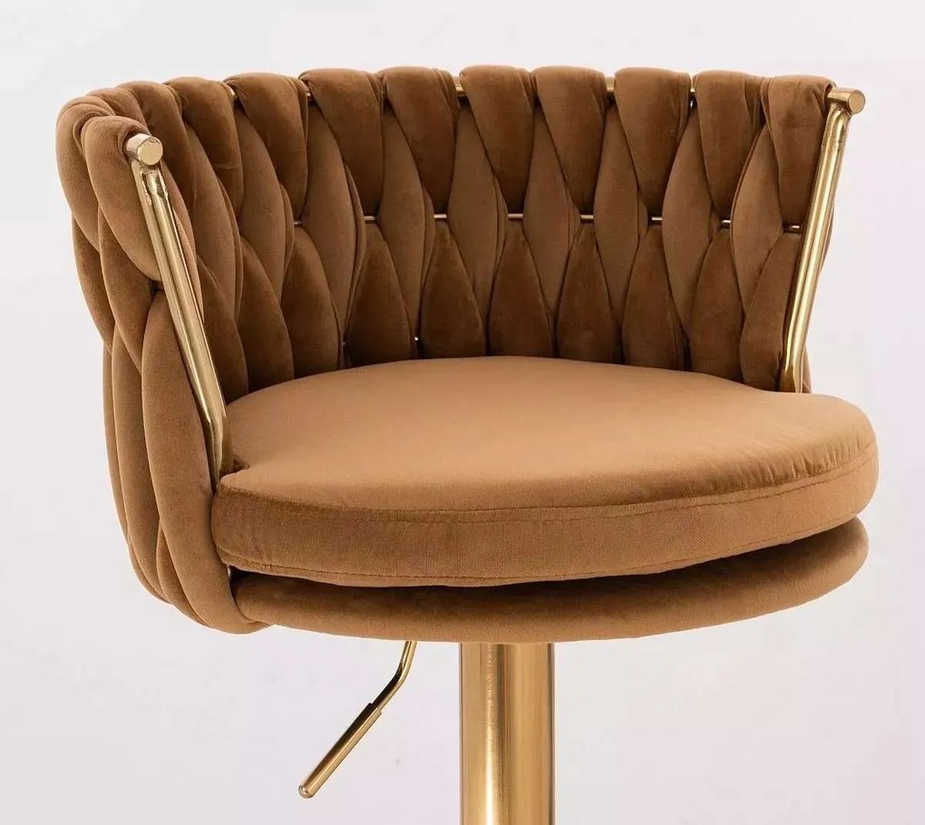 LuxuryForm DESIGN Otočná židle LYON VELUR na zlatém talíři - medová