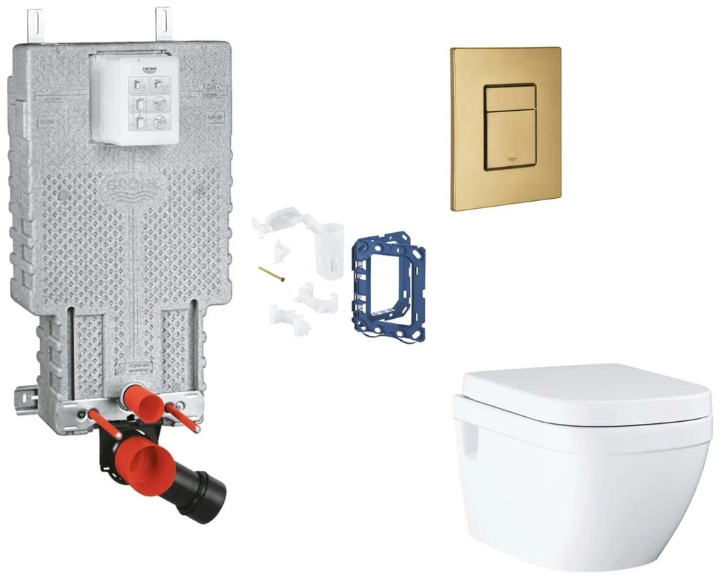 Grohe Uniset - Set předstěnové instalace, klozetu, sedátka SoftClose, tlačítka Skate Cosmopolitan a sady pro vhazování tablet, kartáčovaný Cool Sunrise SANI15BB4127