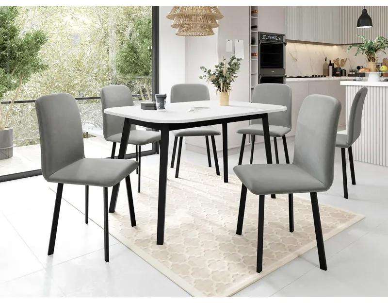 Rozkládací stůl Grazpen S 130x80 se 6 židlemi Lekoz, Barva dřeva: šedý mramor + černá, Potah: Amor Velvet 4311