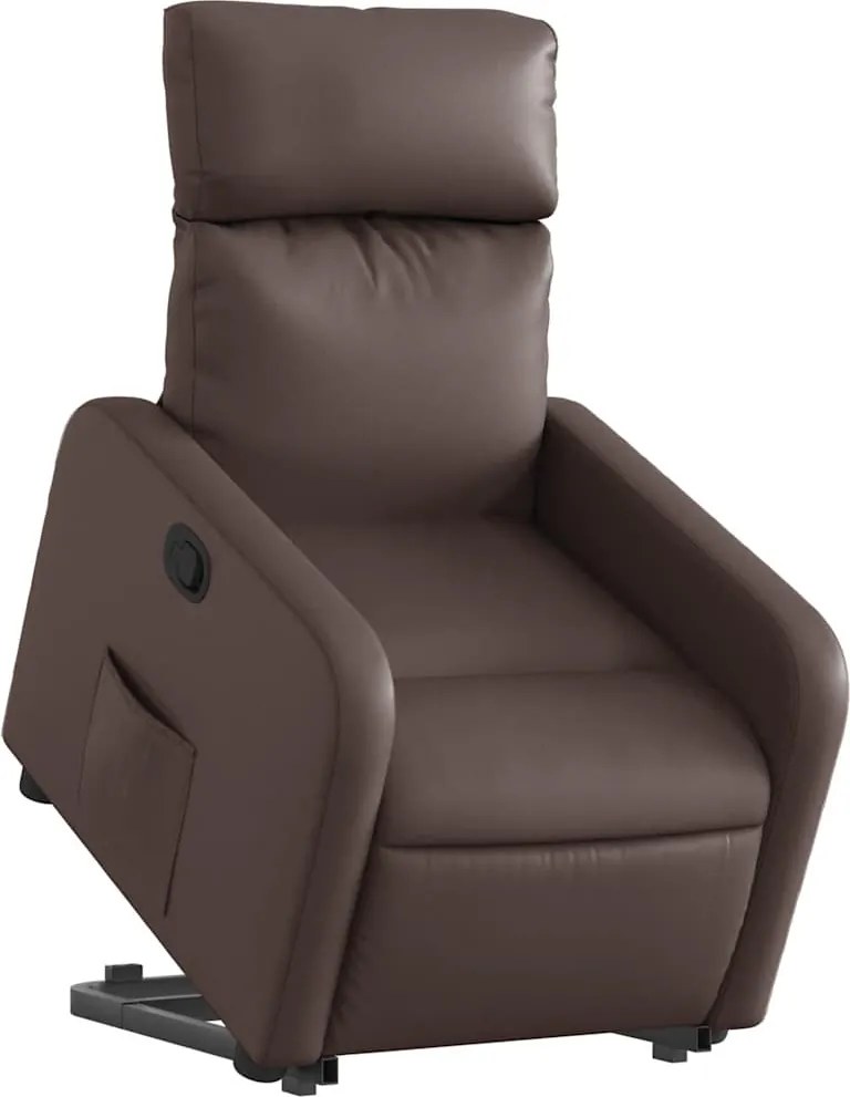 Zvedací polohovací křeslo hnědé umělá kůže 3206751