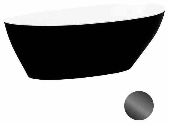 Besco Volně stojící vana z litého mramoru Goya BW 140x62 (160x70, 170x72) Barva: Bílá/černá, Rozměry (cm): 160x70,5, Typ a barva výpustě: Click-Clack s horním čištěním, bílá