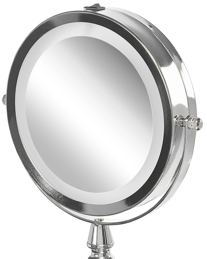 Kosmetické zrcátko s LED osvětlením ø 18 cm stříbrné MAURY Beliani