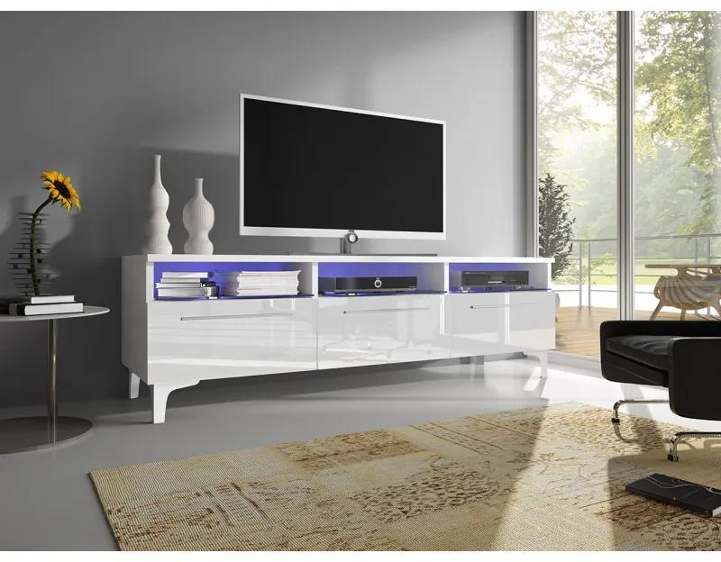 TV stolek Cleo II-W, Barva: bílá / černý lesk