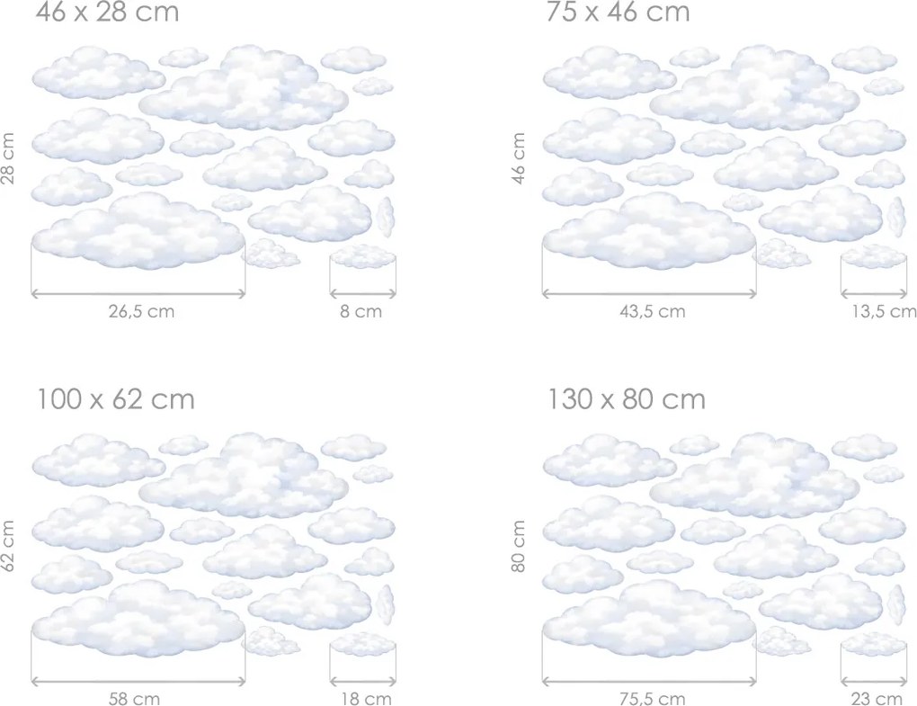 Mraky a obláčky samolepky na zeď arch 130 x 80 cm