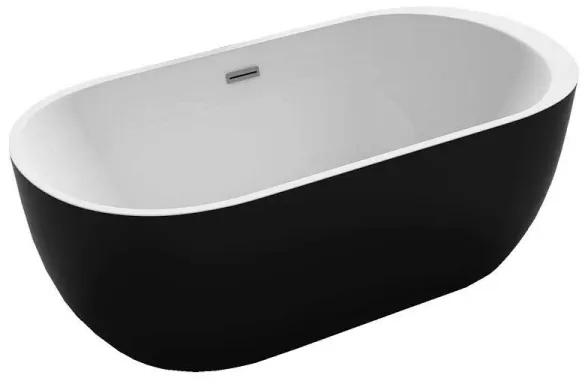 BPS-koupelny Volně stojící akrylátová vana HYD-POR503B 170x75 bílá/černá, odtokový komplet chrom