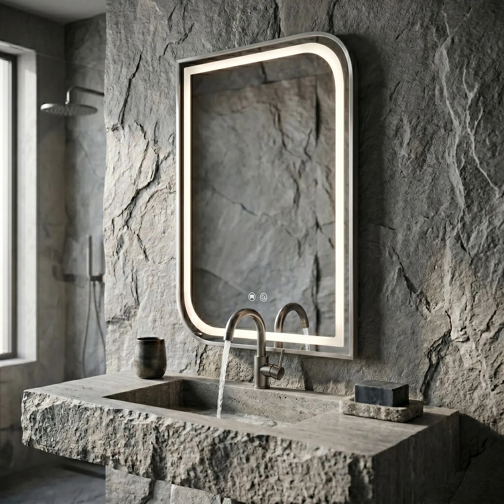 Rea Zone, LED zrcadlo, 50x70 cm, broušená ocel, HOM-00305