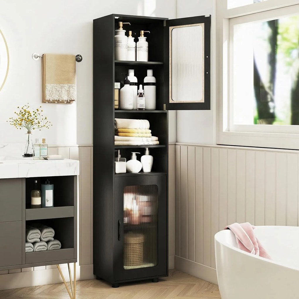 Costway Koupelnová skříňka vysoká s 2 průhlednými skleněnými – 40 × 30 × 170 cm