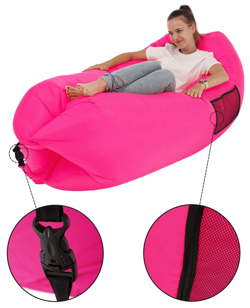 Nafukovací sedací vak, lazy bag LEBAG nylon růžový