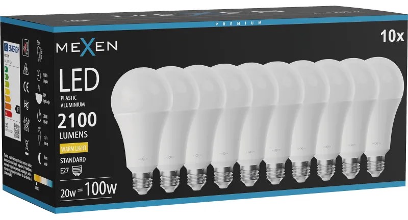 Mexen Nova 10x LED žárovka E27, A70, 20W, Teplá - 3000K, 2100 lm - L100-E27-2030-01x10