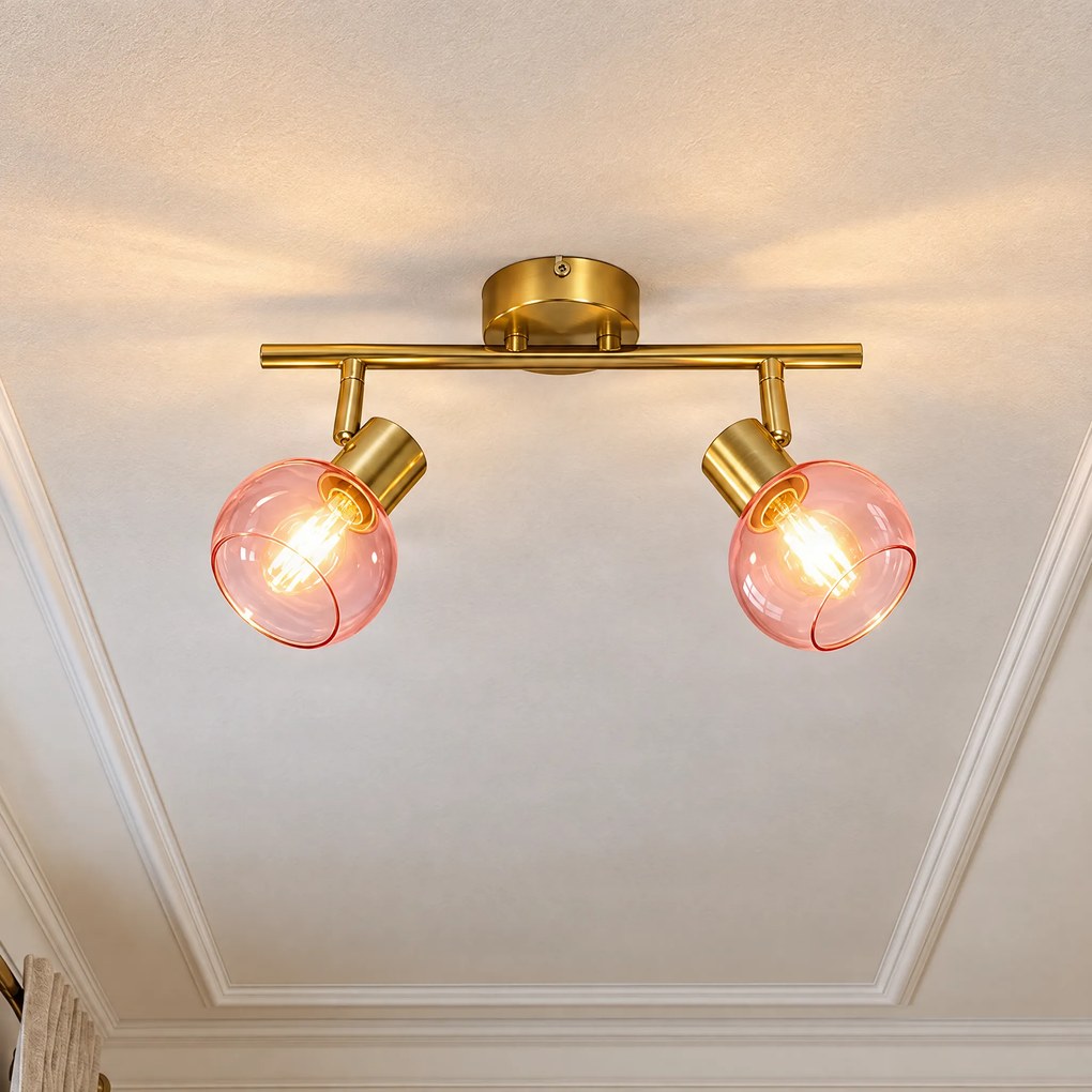 Art Deco Bodové svítidlo zlaté s růžovým sklem 2-světelné - Vidro