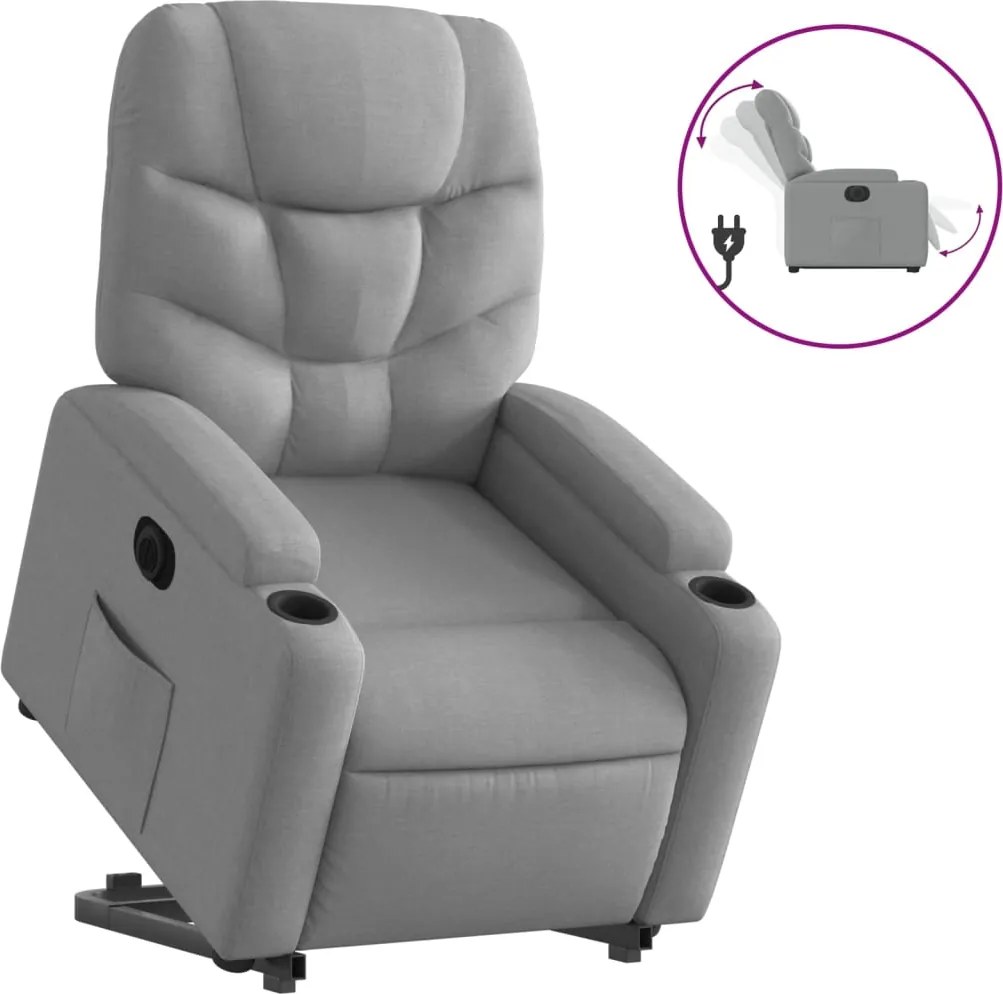 Elektrické zvedací polohovací křeslo světle šedé textil 3204620
