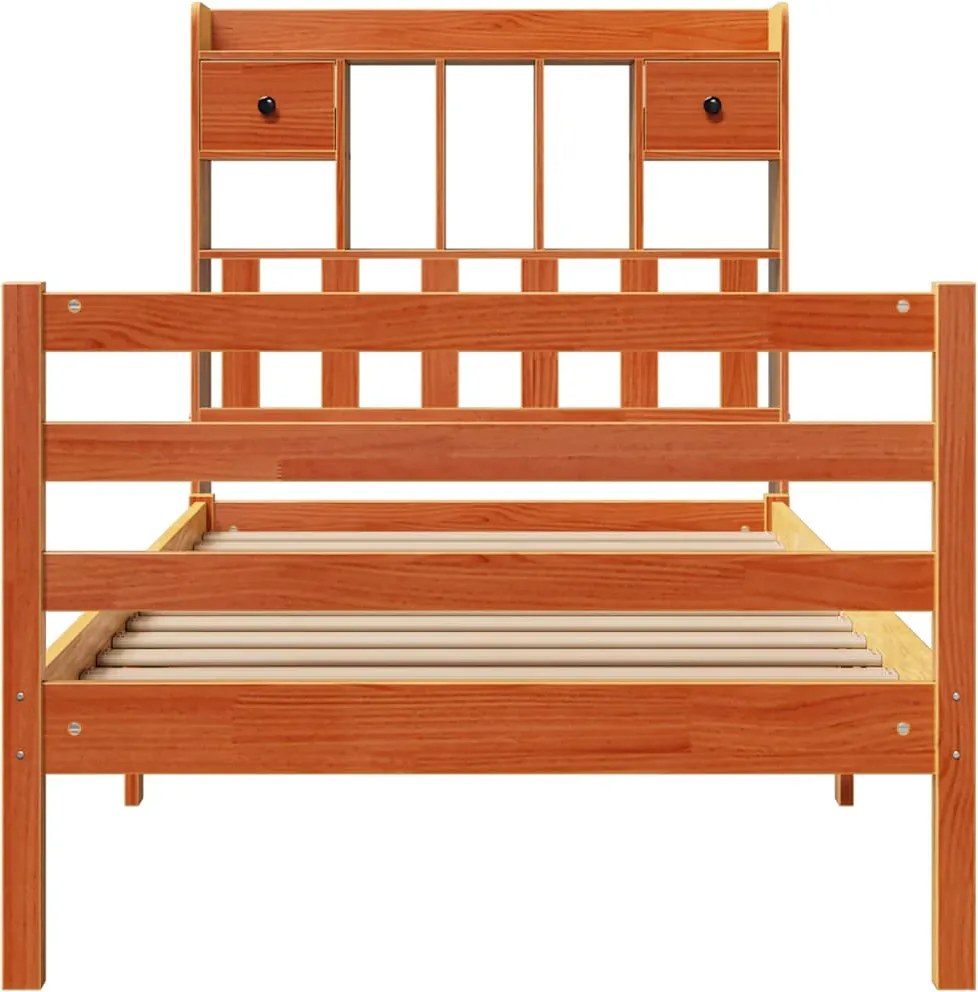 Postel s knihovnou bez matrace hnědá 75x190 cm masivní borovice 3321948