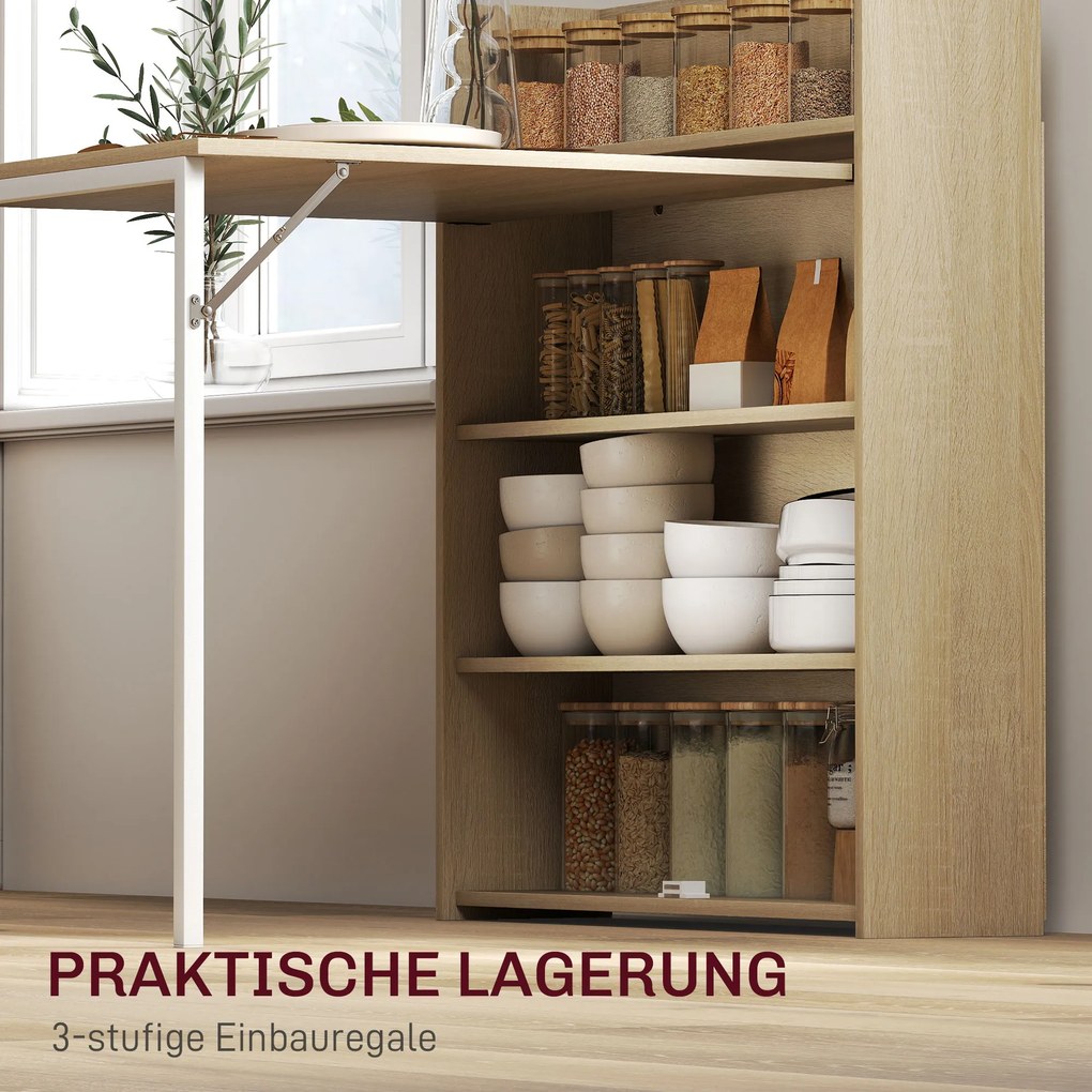HOMCOM Skládací jídelní stůl s regálem, industriální design, úspora místa, pro malé prostory, 78,5 x 91 x 93 cm, dub