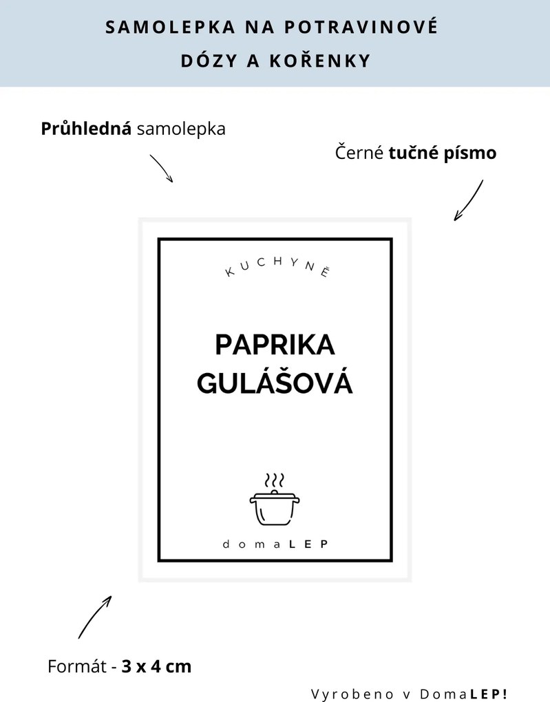 Samolepka na kořenky PAPRIKA GULÁŠOVÁ průhledná 3 × 4 cm tučné písmo