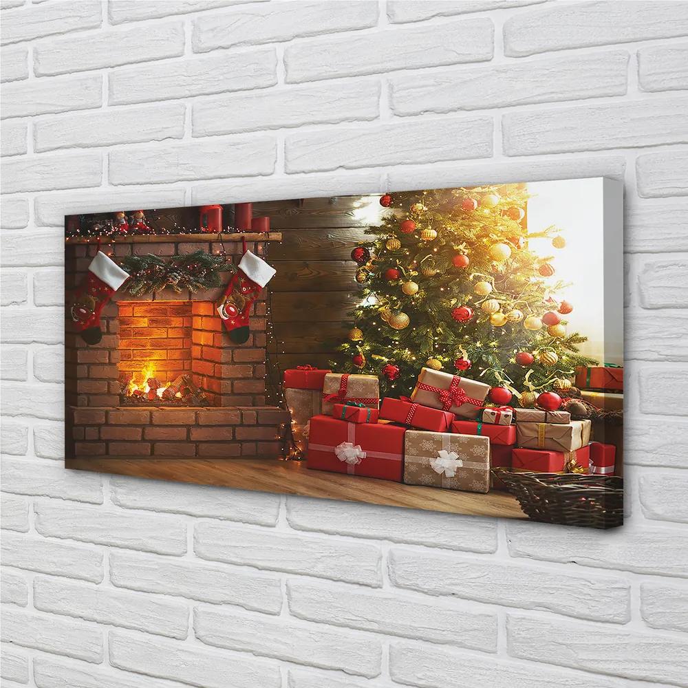 Obrazy na plátně Krb Vánoční dárky 140x70 cm