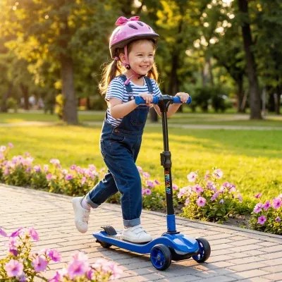 AIYAPLAY elektrická koloběžka pro děti od 6 let, skládací, 3 kola, start bez pohybu, maximální rychlost 8 km/h, 64 x 29 x 83 cm, modrá