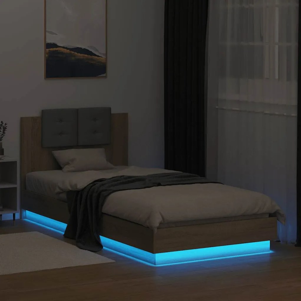 Rám postele s čelem a LED osvětlením dub sonoma 100 x 200 cm 3210026