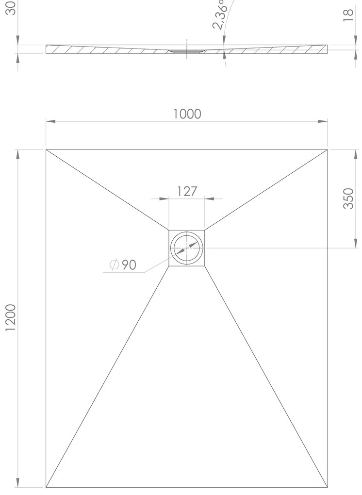 Polysan Polysan, TRENECA sprchová vanička z litého mramoru s možností úpravy rozměru 120x100cm, černá matná, 84313.21