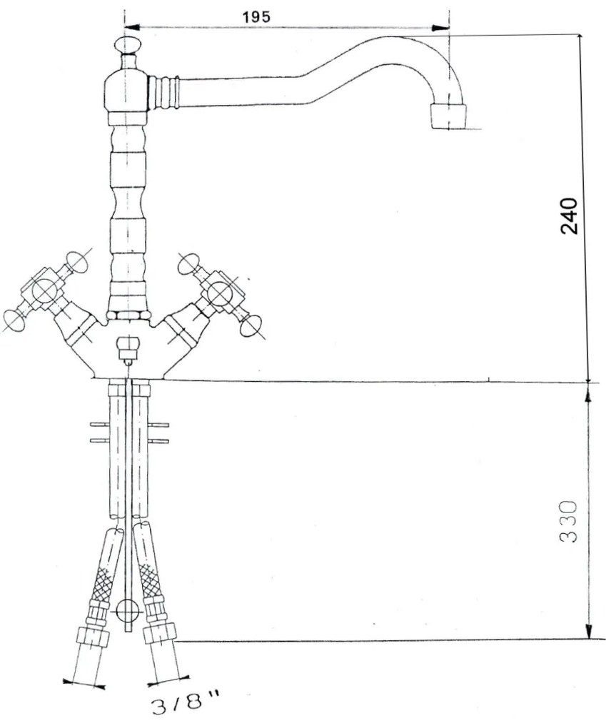 Reitano Rubinetteria ANTEA stojánková dřezová baterie s retro hubicí, bronz 3126