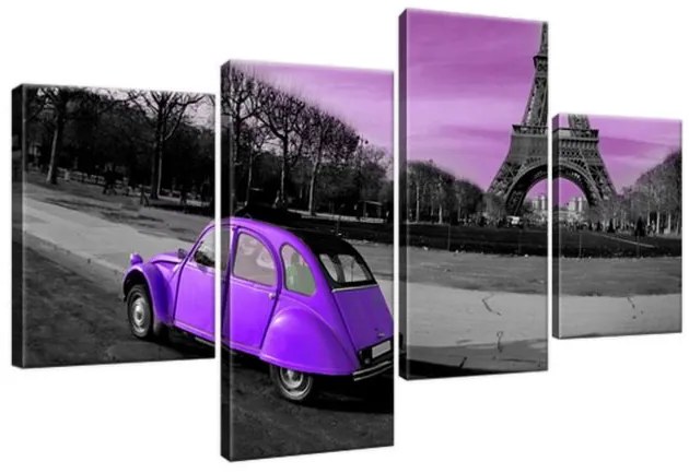 Tištěný obraz Fialový Citroën 2cv v Paříži 90x30cm 1375A_3A