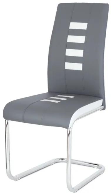 Autronic - Jídelní židle, potah kombinace šedé a bílé ekokůže, kovová pohupová podnož - DCL-961 GREY