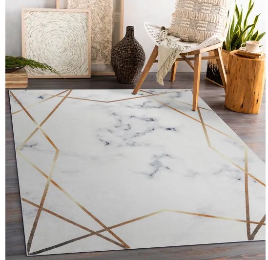 Dywany Łuszczów, Kusový koberec ANDRE Marble 1220, 80x150, bílá, chodba / předsíň