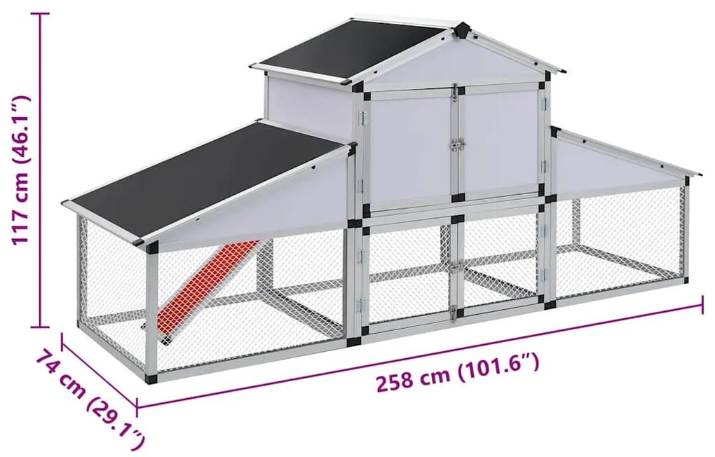 vidaXL Marketos Kurník s výběhem a kukaní na snášení vajec hliníkový