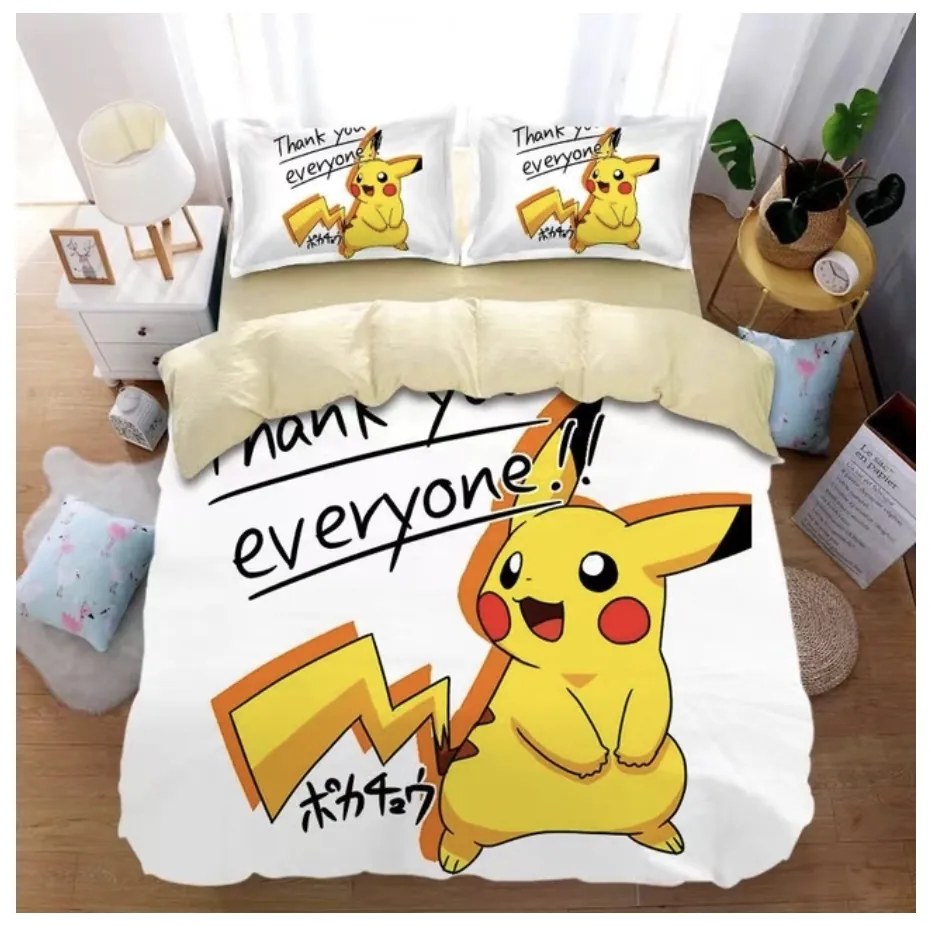 3-dílné ložní povlečení Pokémon - Pikachu 3D (135 x 200 cm a 2x povlak na polštář 50 x 75 cm) Motiv: 10 - Pikachu Thank You Everyone