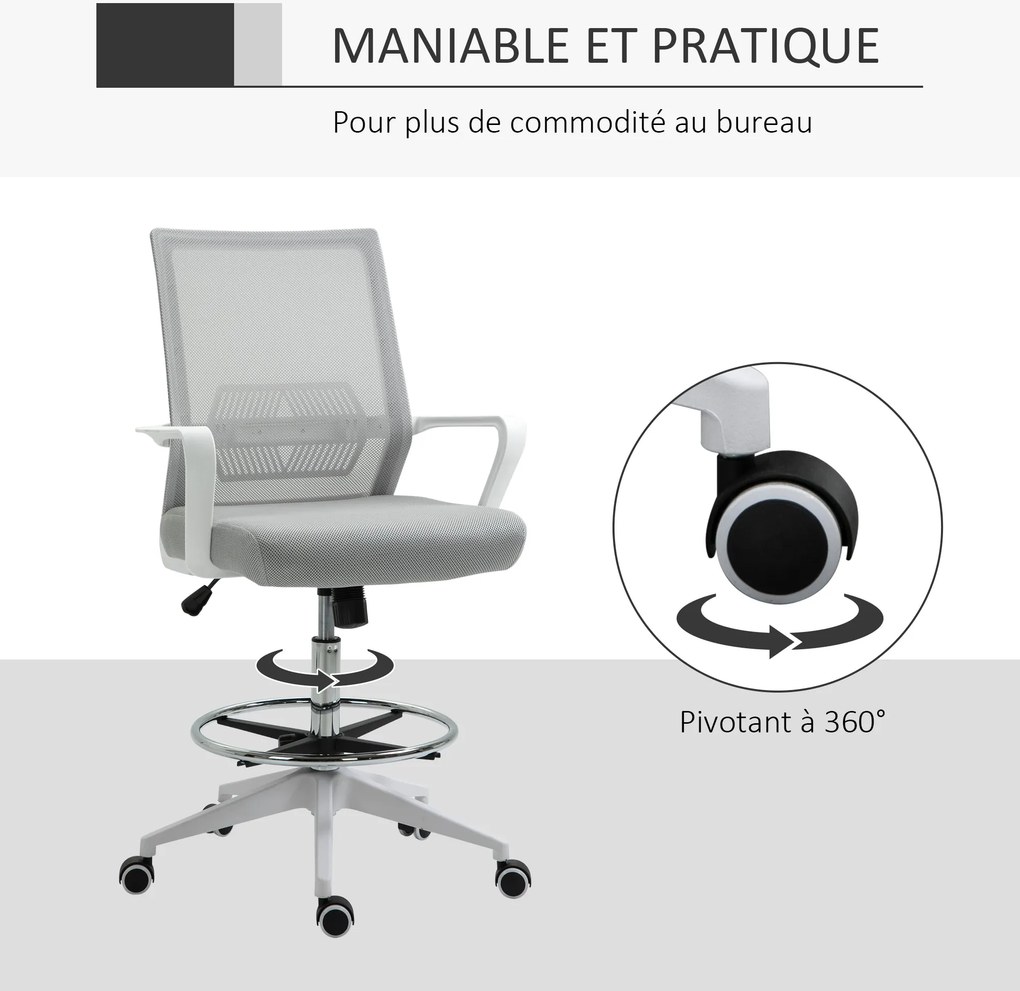 Vinsetto Výškově nastavitelná kancelářská židle s vysokým sedákem, rozměry 64D x 59Š x 104-124V cm, otočná kancelářská stolička 360°, prodyšná síťovi…