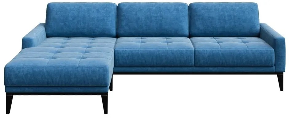 Modrá rohová pohovka s dřevěnými nohami MESONICA Musso Tufted, pravý roh