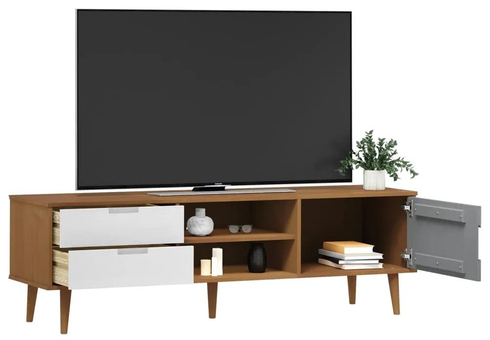 TV stolek Molde - masivní borové dřevo - 158x40x49 cm | hnědý