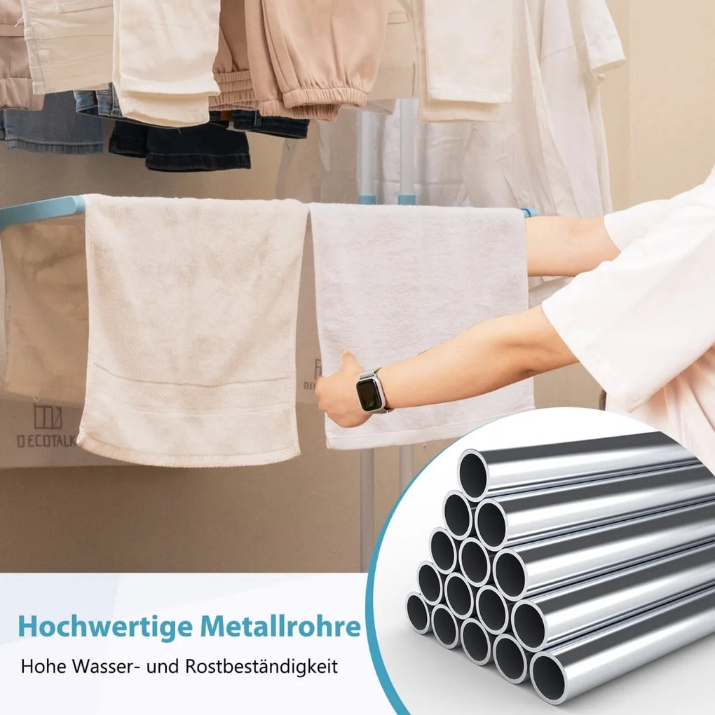 Costway 3-vrstvý skládací věšák na oblečení s otočnými bočními křídly, modrý