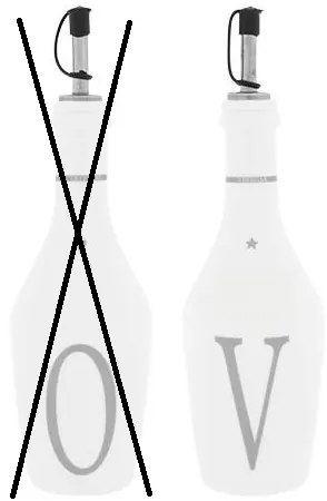Keramická láhev na olej nebo ocet Bastion Collections bílá s šedým nápisem, objem 400ml, 2 druhy (cena za ks)