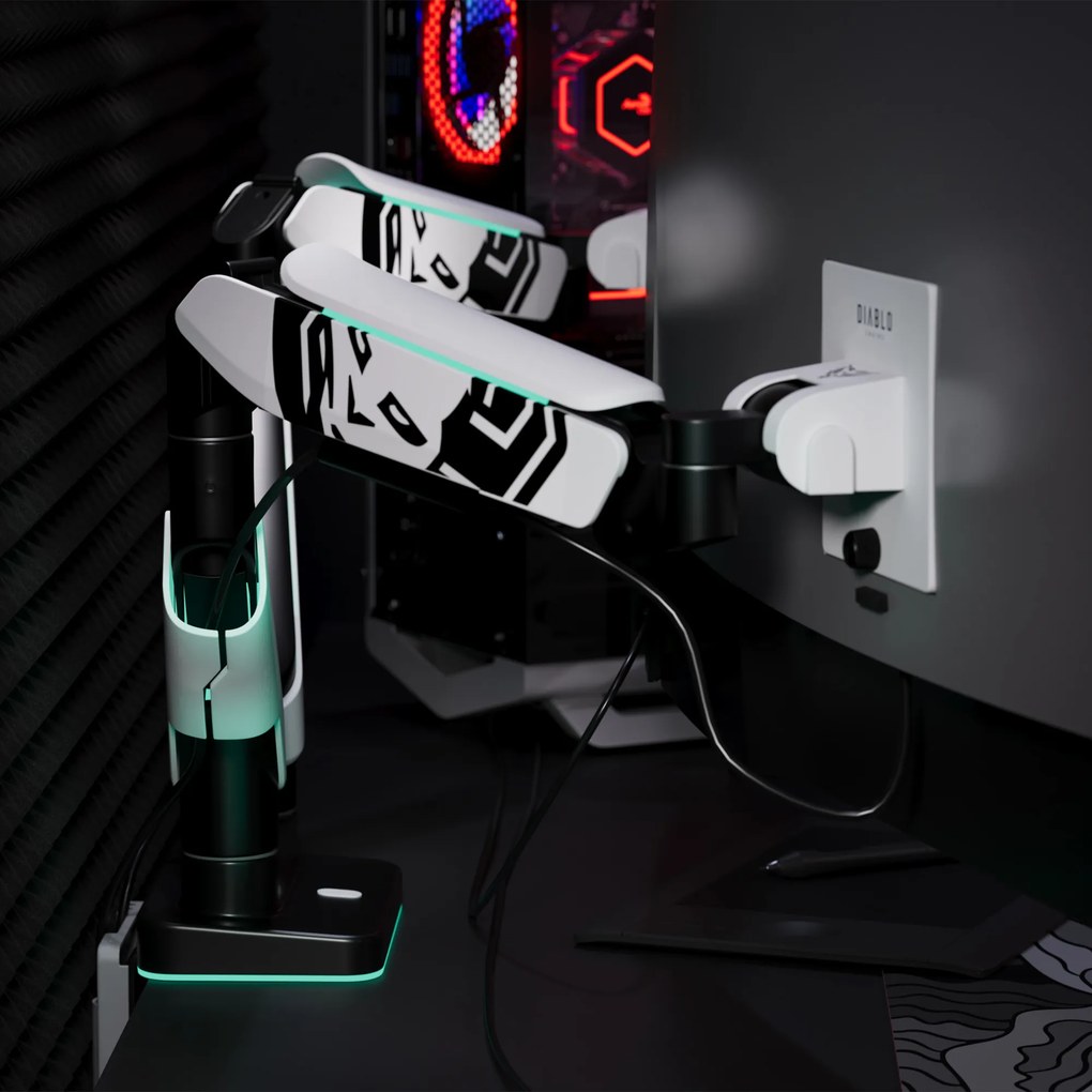 Držák na dva monitory 35" RGB bílo-černý: Diablo X-Arm Dual