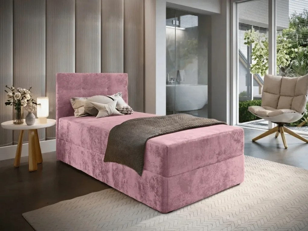 Čalouněná postel boxspring GLORIEN VELVET 90x200 cm růžová Matrace: Matrace Bonell pružinová