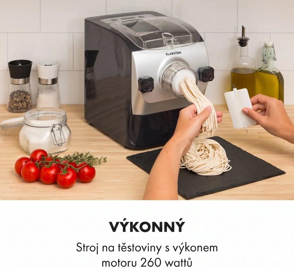 Klarstein Pastamania stroj na těstoviny 260W 7 nástavců 500 g 60 dB LED
