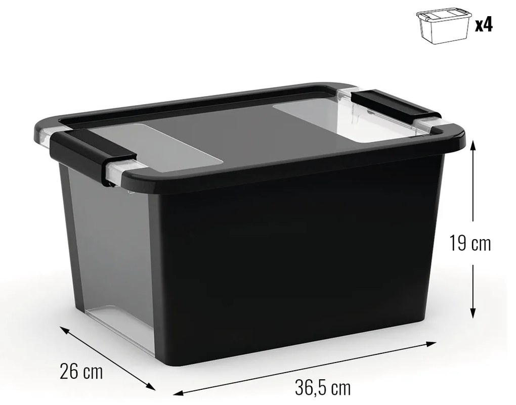 Úložný box z recyklovaného plastu s víkem Bi-Box S 11 l, 19x36,5x26 cm, 4 ks