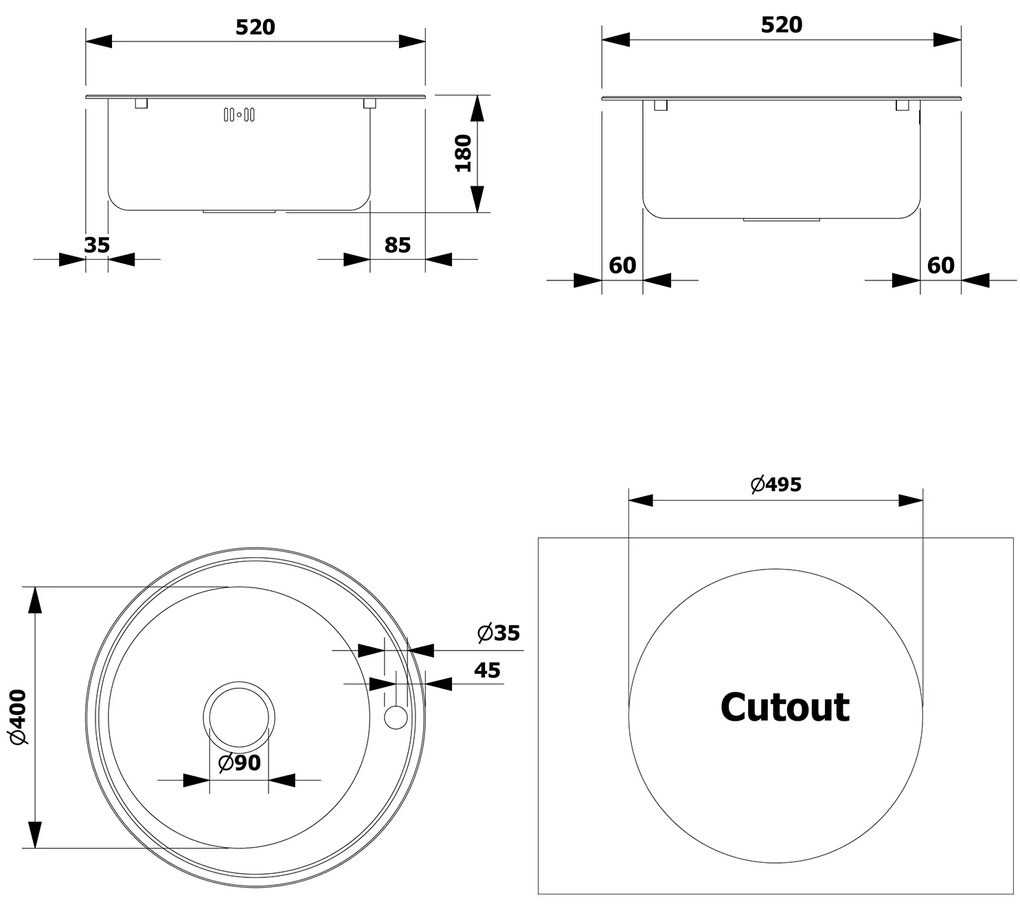 Aqualine kuchyňský dřez 51 x 18 cm nerez AQ051B