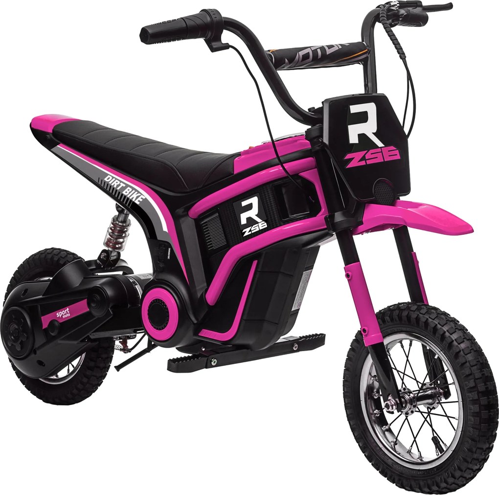 HOMCOM Elektrická Motokola pro Děti s Motorem 24V 350W, 8-16 KM/H, 12-Palcové Pneumatické Pneu, Elektrická Motokola s Hudebními Světly, Moto Cross pro