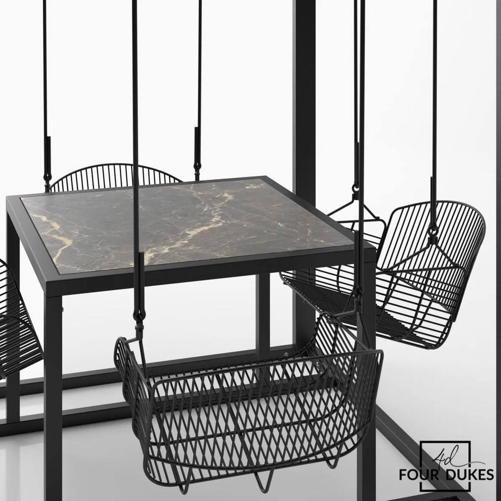 Four Dukes Zahradní hybridní set stolu s houpačkami pro 4 osoby Materiál stolu: Imitace mramoru - bílá lesk