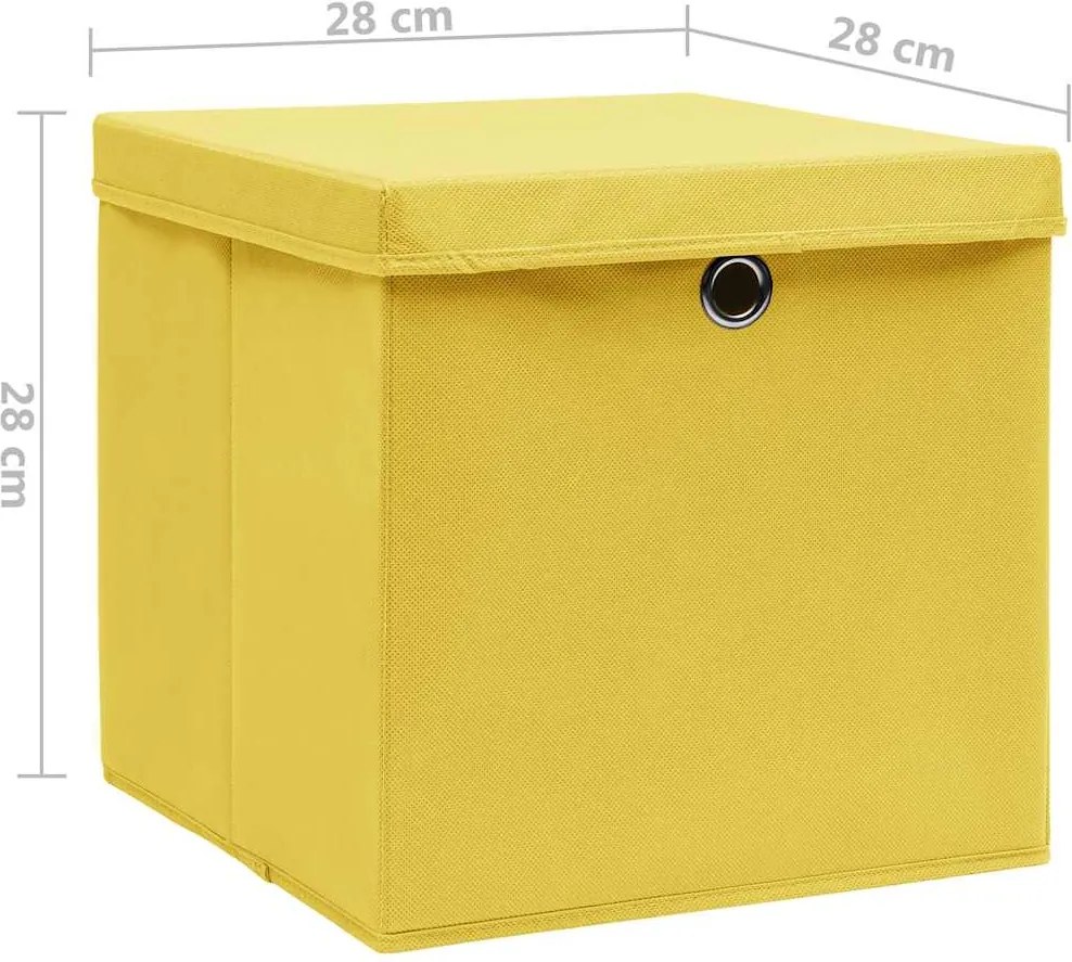 Úložné boxy s víky 10 ks 28 x 28 x 28 cm žluté 325226