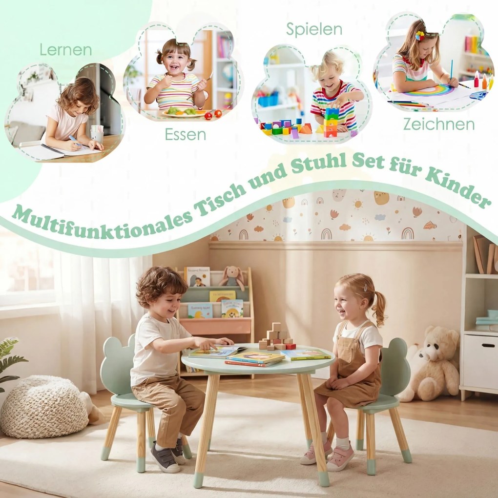 Costway Dětský stůl s 2 židličkami a sada židlí ve tvaru žáby